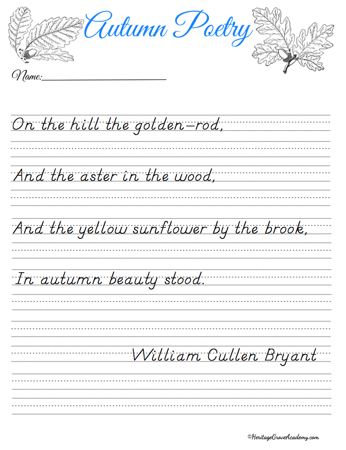 Autumn Art, Copywork, and Handwriting Poetry Book – Heritage Grove Academy