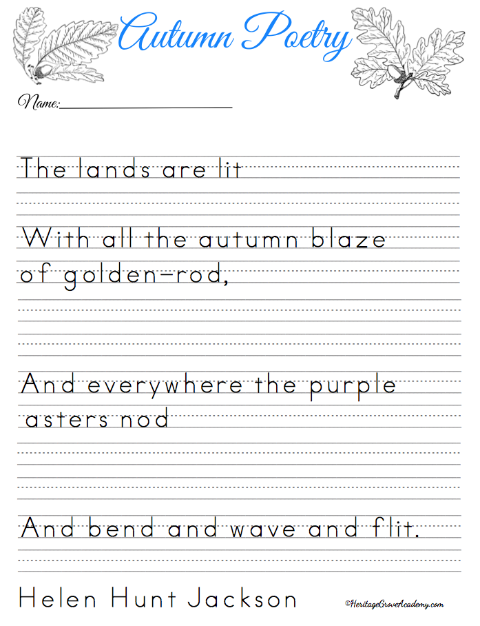 Autumn Art, Copywork, and Handwriting Poetry Book – Heritage Grove Academy