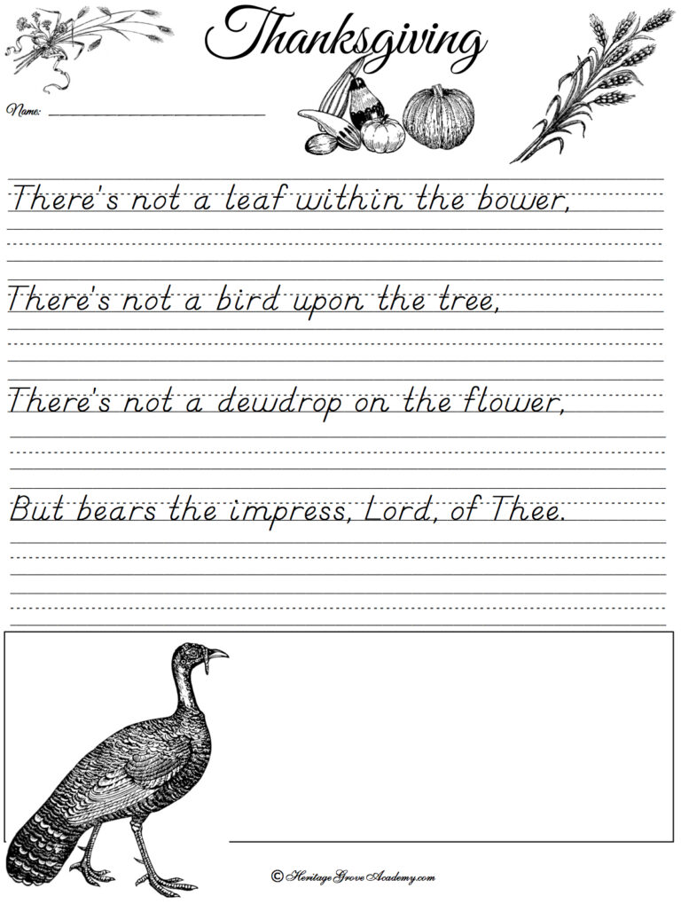 Fall – Thanksgiving Copywork Poetry and Writing Pages – Heritage Grove ...